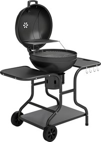 Outsunny Gril na dřevěné uhlí BBQ Udírna s postranními stolky Víko Teploměr Kolečka 129 x 63,5 x 106,5 cm