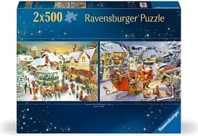 RAVENSBURGER Puzzle Vánoční trh a Štědrovečerní večeře / se Santou / 2