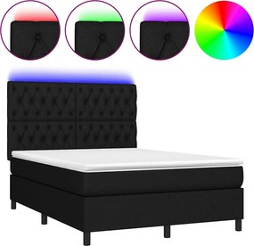 Box spring postel s matrací a LED černá 140x200 cm textil 3135119