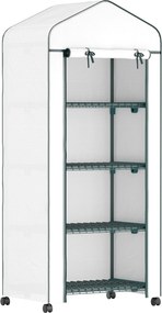 Skleník Outsunny s kolečky a policemi, zimní odolný skleník z ocelové fólie, skleník na balkon, do zahrady, skleník na rajčata 69 x 50 x 165 cm, sklen