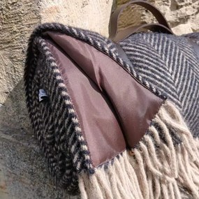 Pikniková vlněná deka Polo Herringbone Vintage, kožené popruhy, 183 x 150 cm Tweedmill