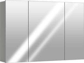kleankin Nástěnná koupelnová skříňka s 3 zrcadlovými dveřmi a nastavitelnými policemi z MDF, šedá, rozměry 90Š x 15H x 60V cm