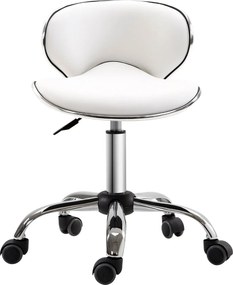 HOMCOM Rolling Stool Pracovní Stolička s Nastavitelnou Výškou 44-56 cm a Opěradlem, 360° Otočná Kancelářská Stolička pro Masážní Salón, Kancelář, Kli…