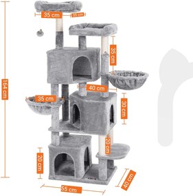 FEANDREA Škrabadlo pro kočku 3 domečky 164 cm světle šedé