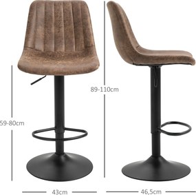 HOMCOM sada 2 barových židlí kuchyňská židle výškově nastavitelná s podnožkami otočná židle hnědá polyester 43 x 46 5 x 89-110 cm pro bar kuchyň | Ao…