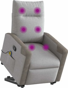 Zvedací masážní polohovací křeslo obláčkově šedé textil 3324094