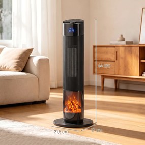 HOMCOM keramický teplovzdušný ventilátor s 3D plamenem, 2000 W, černý