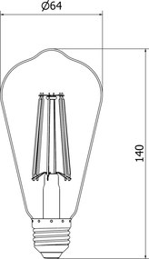 Mexen Vintis, LED filamentová žárovka E27, ST64, 10 W, teplá bílá 2700K, čirá, L152-E27-1027-00