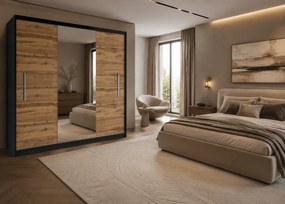 Šatní skříň s posuvnými dveřmi 200 cm PRIMO se zrcadlem dubová dub wotan matná  MES PRIMO SZP1/1/B/DW/0/AL