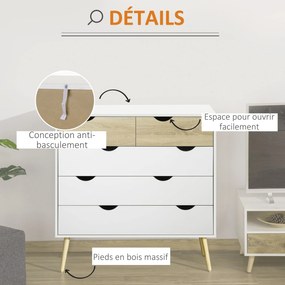 HOMCOM Skandinávský Design 5-Šuplíková Komoda Z Obalových Desek 99 x 39 x 101 cm Bílá Světle Dubová | Aosom