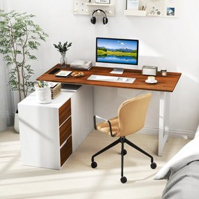 Costway Stůl ve tvaru L s kartotékou a zásuvkou 138 cm