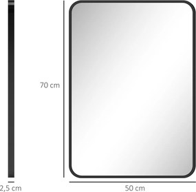 Nástěnné zrcadlo HOMCOM 50x70 cm - Dekorativní zrcadlo s kovovým rámem a snadnou instalací pomocí háčku do obývacího pokoje, předsíně a chodby