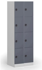 Šatní skříňka S1 s úložnými boxy, 4 boxy, 1850 x 300 x 500 mm, kódový zámek, zelené dveře