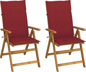 vidaXL Zahradní polohovací židle s poduškami 2 ks masivní akácie [3064068] Barva: vínová červená