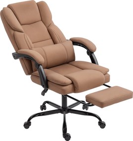 HOMCOM ergonomická kancelářská židle s opěrkou nohou — nastavitelná výška, bederní opora, 360° otáčení, eko-kůže, hnědá | Aosom
