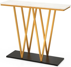 Konzolový stolek, design mramoru, bílo-zlatý JV12416WH