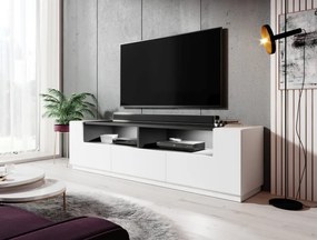 TV stolek Viola 180, bílý/bílý lesk + černá
