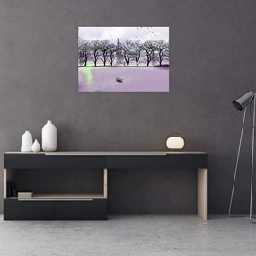 Skleněný obraz - Pramice na jezeře (70x50 cm)