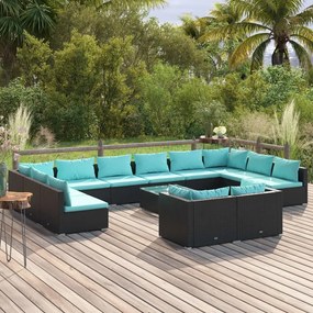 vidaXL 13dílná zahradní sedací souprava s poduškami polyratan [3102101] Barva: Černá a modrá water blue