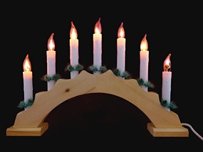 Vánoční dřevěný svícen ve tvaru oblouku, přírodní barva, 7 svíček plamen