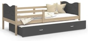 Dětská postel MAX P2 80x190 cm s borovicovou konstrukcí v šedé barvě s motivem vláčku