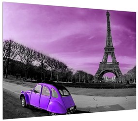 Obraz Eiffelovy věže a fialového auta (70x50 cm)