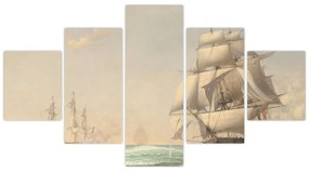 Obraz - Fitz Henry Lane, The United States Frigate President Engaging the British Squadron, reprodukce (125x70 cm)