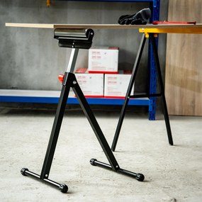 HOMCOM Válečková koza Výškově nastavitelná podpěrná koza s nosností až 90 kg Kovová černá 44x50x68-110 cm pro dílnu a kutilské projekty