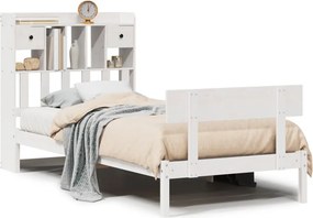 Postel s knihovnou bez matrace bílá 90x200 cm masivní borovice 3321829