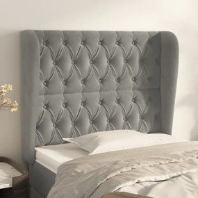 Čelo postele typu ušák světle šedé 103x23x118/128 cm samet 3118334