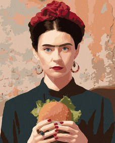 zuty malování podle čísel - frida kahlo a hamburger, 80x100 cm, vypnuté plátno na rám