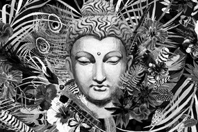Obraz Budha na exotickém pozadí v černobílém provedení Varianta: 90x60