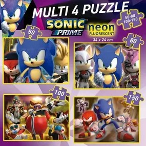 EDUCA Svítící puzzle Sonic Prime 4v1 / (50  80  100  150 dílků) / od 5