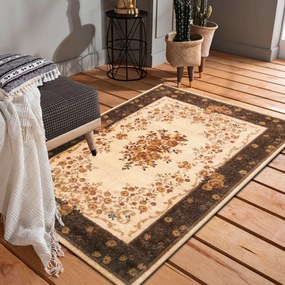 Hnědý vintage koberec s motivem květin Šířka: 200 cm | Délka: 290 cm