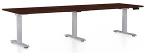 Výškově nastavitelný stůl OfficeTech Long, 260 x 80 cm, šedá podnož, wenge