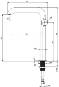 Deante Silia, vysoká umyvadlová baterie s pravoúhlým výtokem, černá matná, DEA-BQS_N24K