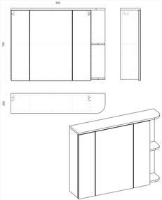 Koupelnová závěsná skříňka SWIFT se zrcadlem 94 cm