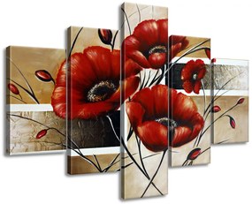 Gario Ručně malovaný obraz Polní mák - 5 dílný Rozměry: 150 x 105 cm