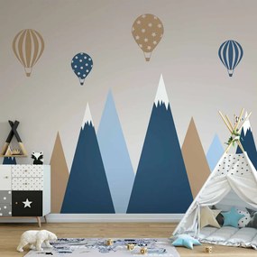 Fototapeta Dětská krajina - grafika s balónky nad modro-béžovými horami