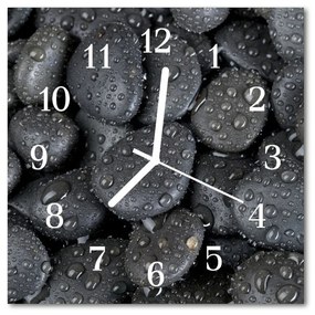 Skleněné hodiny čtvercové Vodní kameny 30x30 cm