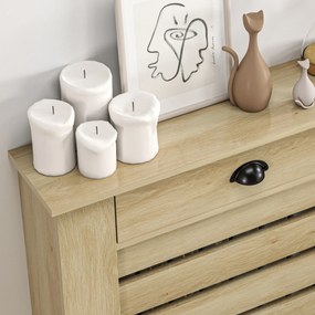 HOMCOM Kryt Radiátoru s Šuplíkem MDF Kryt Radiátoru do Obývacího Pokoje, Ložnice, Chodby 78x19x95,5 cm Dub