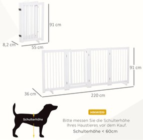 PawHut Freestanding Dog Barrier Gate s nohama 220 x 91 cm Dřevěná brána pro psy Bezpečnostní brána pro schody Dveřní ochranná brána pro schody, dveře…