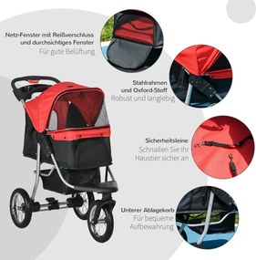 PawHut Kočárek pro psy Dog Buggy Cat Buggy Pet Stroller skládací se 3 koly pro psy a kočky Oxford Red Black 109,5 x 54,5 x 106,5 cm |