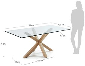 Skleněný jídelní stůl Kave Home Argo 200 x 100 cm s přírodní kovovou podnoží