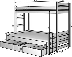ADRK Furniture Třílůžková patrová postel BENITO 200x80