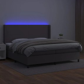 Box spring postel s matrací a LED šedá 200x200 cm umělá kůže 3139287