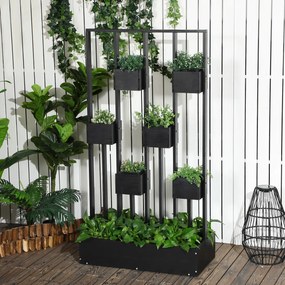 Outsunny Kombinovaný truhlík na květináče, modulární design, stojící rám, přírodní dřevo, černá barva, 90 x 45 x 170 cm