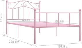 Rám postele růžový kov 100 x 200 cm 284538