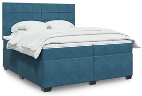Box spring postel s matrací modrá 200 x 200 cm samet 3291006