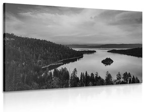 Obraz jezero při západu slunce v černobílém provedení - 60x40 cm